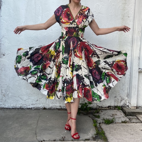 Vintage | Dresses | Vintage Sandy Starkman Beaded V Neck Elastic Waist ...